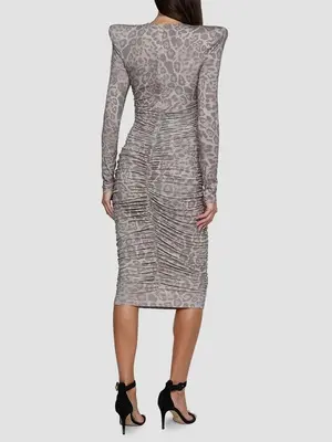 L'Agence Paityn Leopard Print Ruched Sheath Dress