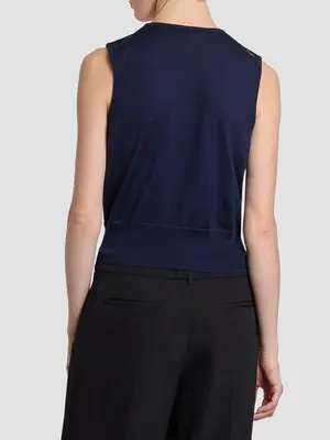 Erdem Flower Wool Knit Sleeveless Top - Navy
