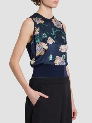 Erdem Flower Wool Knit Sleeveless Top - Navy