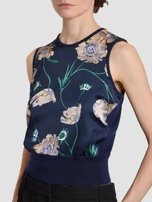 Erdem Flower Wool Knit Sleeveless Top - Navy