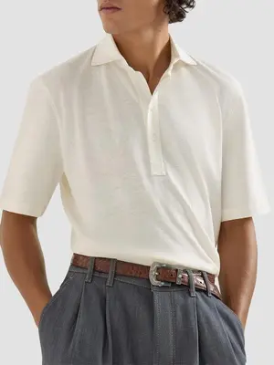 Brunello Cucinelli Linen And Cotton Mélange Jersey Polo With Shirt Style Collar - Panama