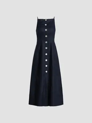 Veronica Beard Georges Linen Button-front Midi-dress - Navy