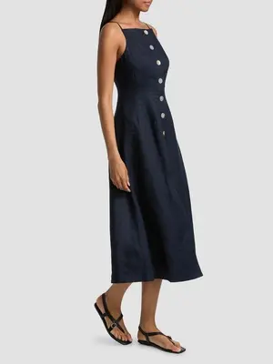 Veronica Beard Georges Linen Button-front Midi-dress - Navy