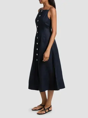 Veronica Beard Georges Linen Button-front Midi-dress - Navy