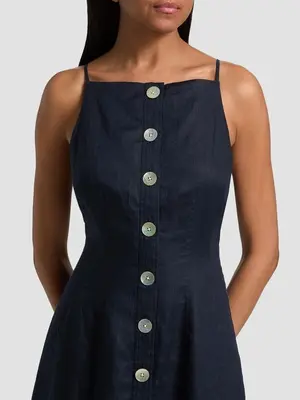 Veronica Beard Georges Linen Button-front Midi-dress - Navy