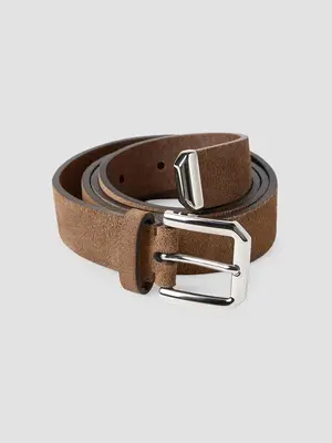 Brunello Cucinelli Reversed Leather Belt With Square Buckle And Tip - Chestnut