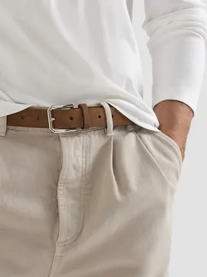 Brunello Cucinelli Reversed Leather Belt With Square Buckle And Tip - Chestnut