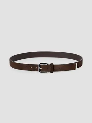 Brunello Cucinelli Reversed Leather Belt With Square Buckle And Tip - Rust Brown
