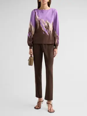 Ming Wang Deco Crepe Straight-leg Pants