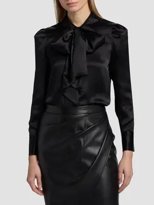 L'Agence Honey Silk Tieneck Blouse - Black