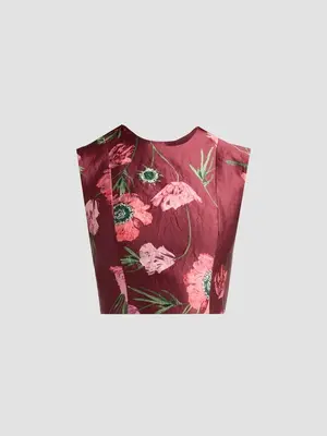 Erdem Floral Textured Satin Crop Top - Ruby Red