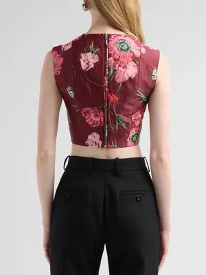 Erdem Floral Textured Satin Crop Top - Ruby Red