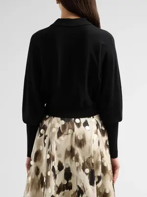 Lela Rose Core Wool Crop Cardigan - Black