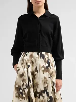 Lela Rose Core Wool Crop Cardigan - Black