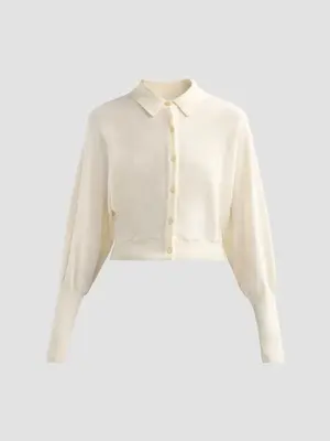 Lela Rose Core Wool Crop Cardigan Cream