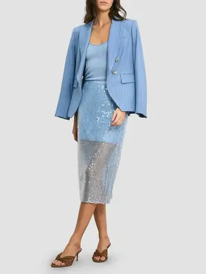 Veronica Beard Allora Sequined Open-knit Midi-skirt