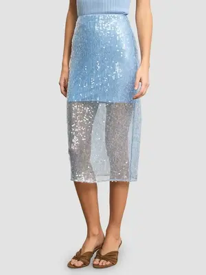 Veronica Beard Allora Sequined Open-knit Midi-skirt