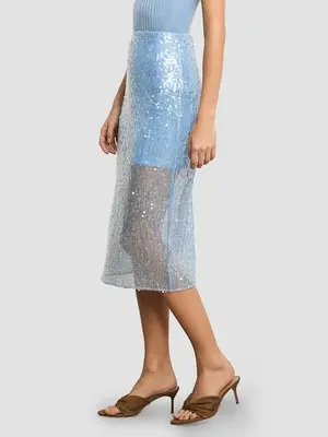 Veronica Beard Allora Sequined Open-knit Midi-skirt
