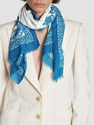 Etro Tosca Printed Cotton-modal Scarf - Blue