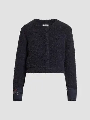 Erdem Bouclé Wool-alpaca-blend Crewneck Cardigan - Black