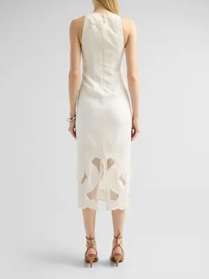 Veronica Beard Upten Embroidered Linen-blend Midi Dress