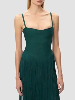 Herve Leger Ember Bandage Fringe Dress