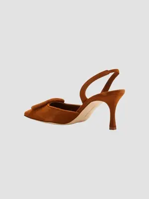 Manolo Blahnik Maysli 70mm Suede Slingback Pumps