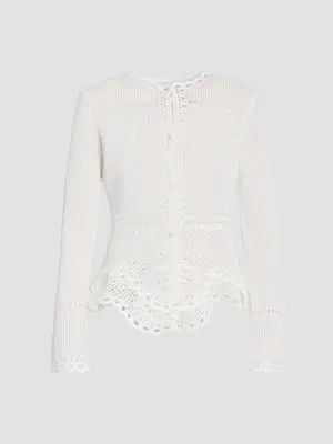 Erdem Cotton Crochet Peplum Cardigan - Ivory