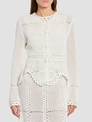 Erdem Cotton Crochet Peplum Cardigan