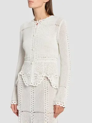 Erdem Cotton Crochet Peplum Cardigan