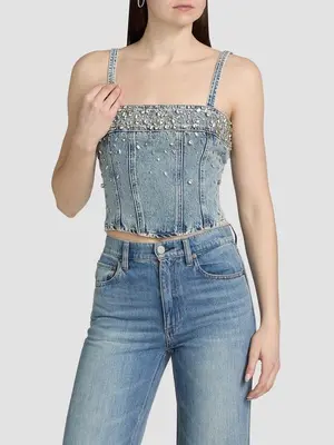 L'AGENCE Arlin Embellished Denim Corset Top
