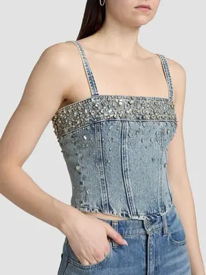 L'AGENCE Arlin Embellished Denim Corset Top