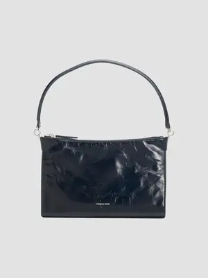 Veronica Beard Small Crinkle Leather Shoulder Bag - Navy