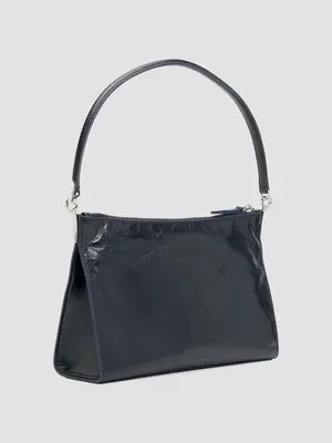 Veronica Beard Small Crinkle Leather Shoulder Bag - Navy