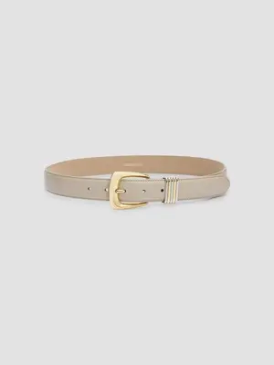 Veronica Beard Arch Leather Belt - Oat