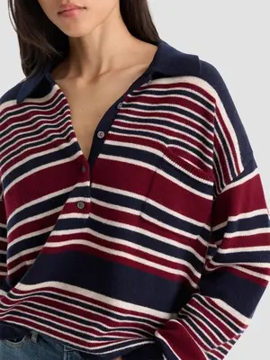 Good American The Oversized Striped Rugby Sweater