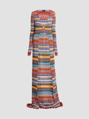 Etro Striped Open-knit Cotton Long Cardigan - White Multi