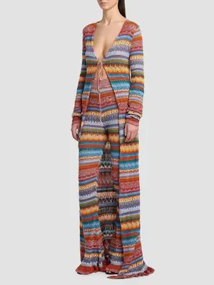 Etro Striped Open-knit Cotton Long Cardigan