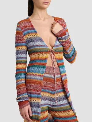 Etro Striped Open-knit Cotton Long Cardigan