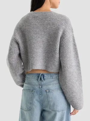 Good American The Chunky Knit Crop Cardigan - Heather Grey