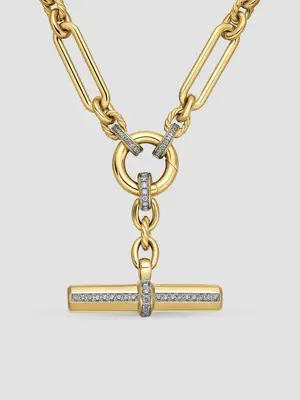 David Yurman Lexington E/w Chain Necklace In 18k Yellow Gold - Diamond