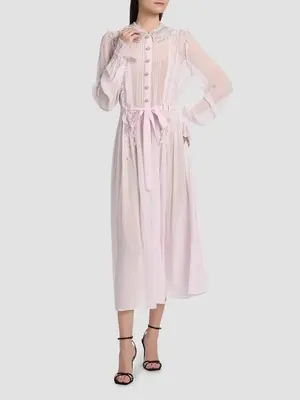 SELF-PORTRAIT Pleated Embellished Belted Midi-dress