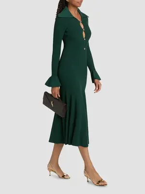 SELF-PORTRAIT Rib-knit A-line Midi-dress