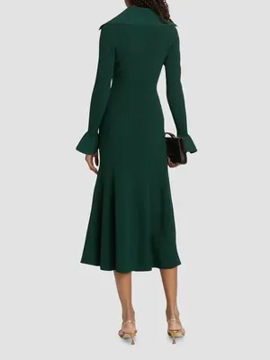 SELF-PORTRAIT Rib-knit A-line Midi-dress