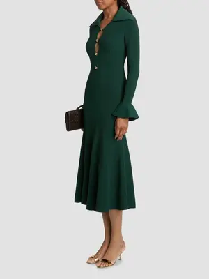 SELF-PORTRAIT Rib-knit A-line Midi-dress