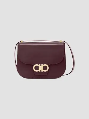 FERRAGAMO Double Gancini Flap Leather Crossbody Bag