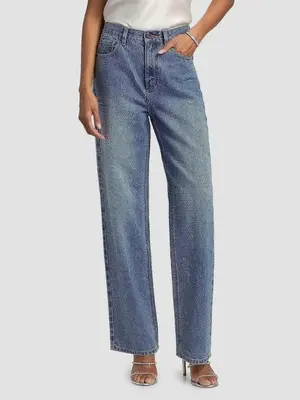 SELF-PORTRAIT Rhinestone Straight-leg Jeans