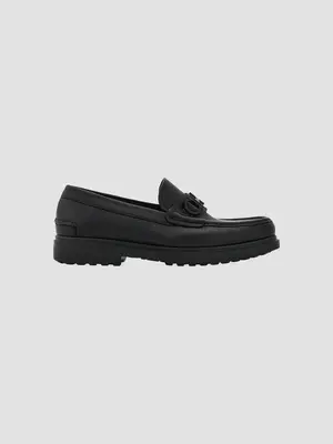 FERRAGAMO Tobias Gancini Leather Loafers - Nero