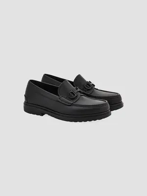 FERRAGAMO Tobias Gancini Leather Loafers - Nero