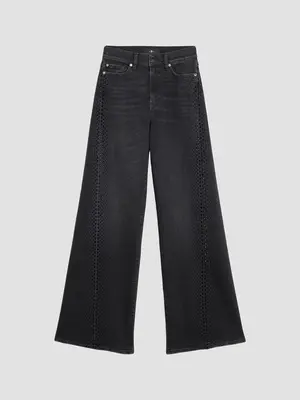 7 For All Mankind Twisted Lotta Rhinestone Wide-leg Jeans
